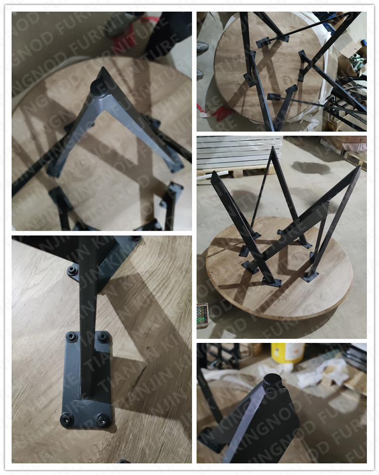 Industrial Italian Wooden MDF Metal legs Round Top Dining Room Table ...
